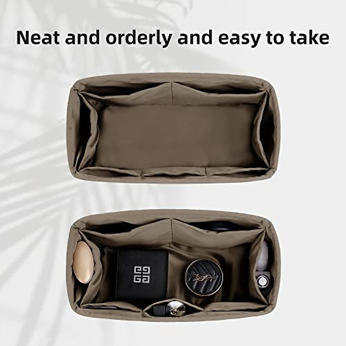 DGAZ Purse Organizer Insert，Silk Bag Organizer，Luxury Handbag & Tote Shaper Fits Lindy 19/26/30/34 Bags（Etoupe grey，LD26）