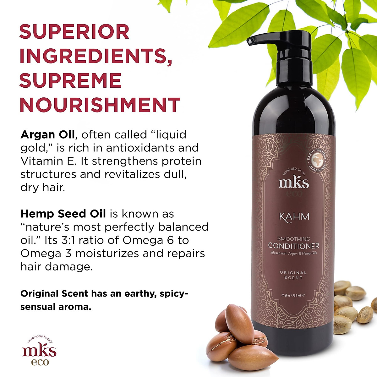 MKS eco Kahm Smoothing Conditioner, Original Scent - 25 fl oz - Detangle, Moisturize & Repair Hair - With Moroccan Argan Oil, Hemp Seed Oil & Vegetable Keratin Protein - Vegan, Cruelty Free