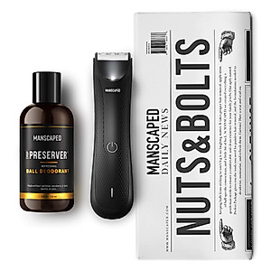 MANSCAPED™ Nuts and Bolts 3.0, Men's Grooming Kit, Includes The Lawn Mower™ 3.0 Ergonomically Designed Powerful Waterproof Trimmer, The Crop Preserver™ Ball Deodorant and Disposable Shaving Mats
