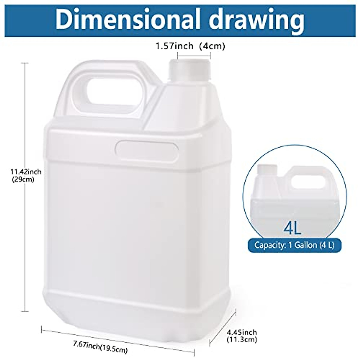 BPFY 2 Pack 1 Gallon Clear Plastic Jugs with Lids, Water Jug Storage Containers with Ergonomic Handle, HDPE Containers for Water, Sauces, Beverage, Soaps, Liquids, Cleaning Solutions