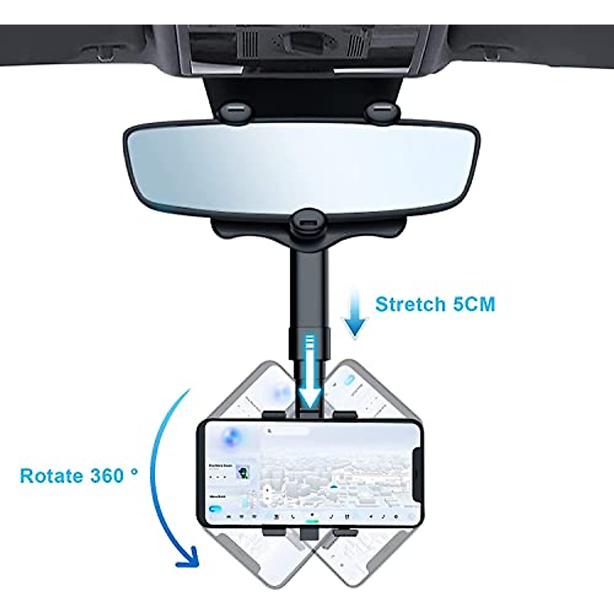 wancalo 2023 Retractable Car Phone Holder -【New Version】 Multifunctional Rearview Mirror Holder, 360° Rotatable Rear View Mount for All Phones