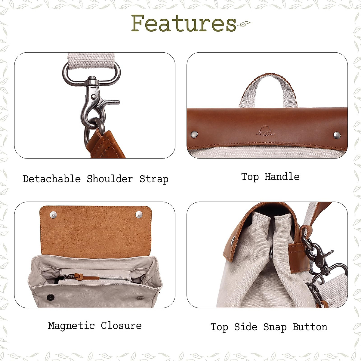 TSD The Same Direction Cooper Canvas Leather Backpack Convertible Crossbody (Ivory)