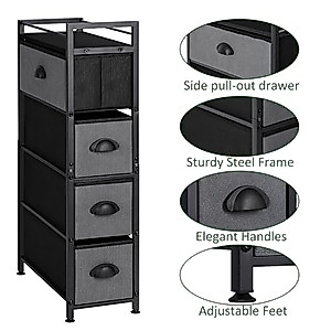 Narrow Dresser - 4 Drawers Slim Fabric Storage Cabinet - Vertical Standing Storage Chest - Gaps Tower Organizer with Removable Drawers and Wooden top for Laundry,Living Room,Entryway (Black_Side pull)