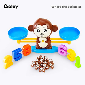 Boley Monkey Balance Math Game - 62 Piece Educational Math Games for Kids Ages 3 and Up - for The Home, Classroom, Preschool, Kindergarten, and Daycare