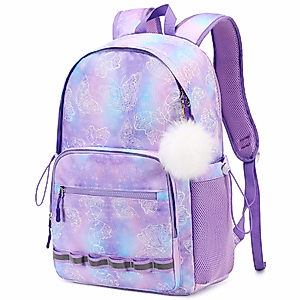 CAMTOP Backpack for Girls Luminous Water Resistant Lightweight School BookBag Casual Daypack for School Travel Hiking (Purple Butterfly)
