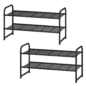 Simple Trending 2-Pack 2-Tier Stackable Shoe Rack, Metal Shoe Shelf Storage Organizer, Black