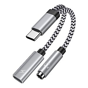 USB Type C Splitter 2-in-1 USB-C to Aux Audio Adapter with PD Fast Charging Dongle Cable,USB C to 3.5mm Headphone Jack Adapter for Samsung Galaxy A15 A54 S24 S23 Ultra S22 S21 S20 Note 20,Pixel 8 7 6