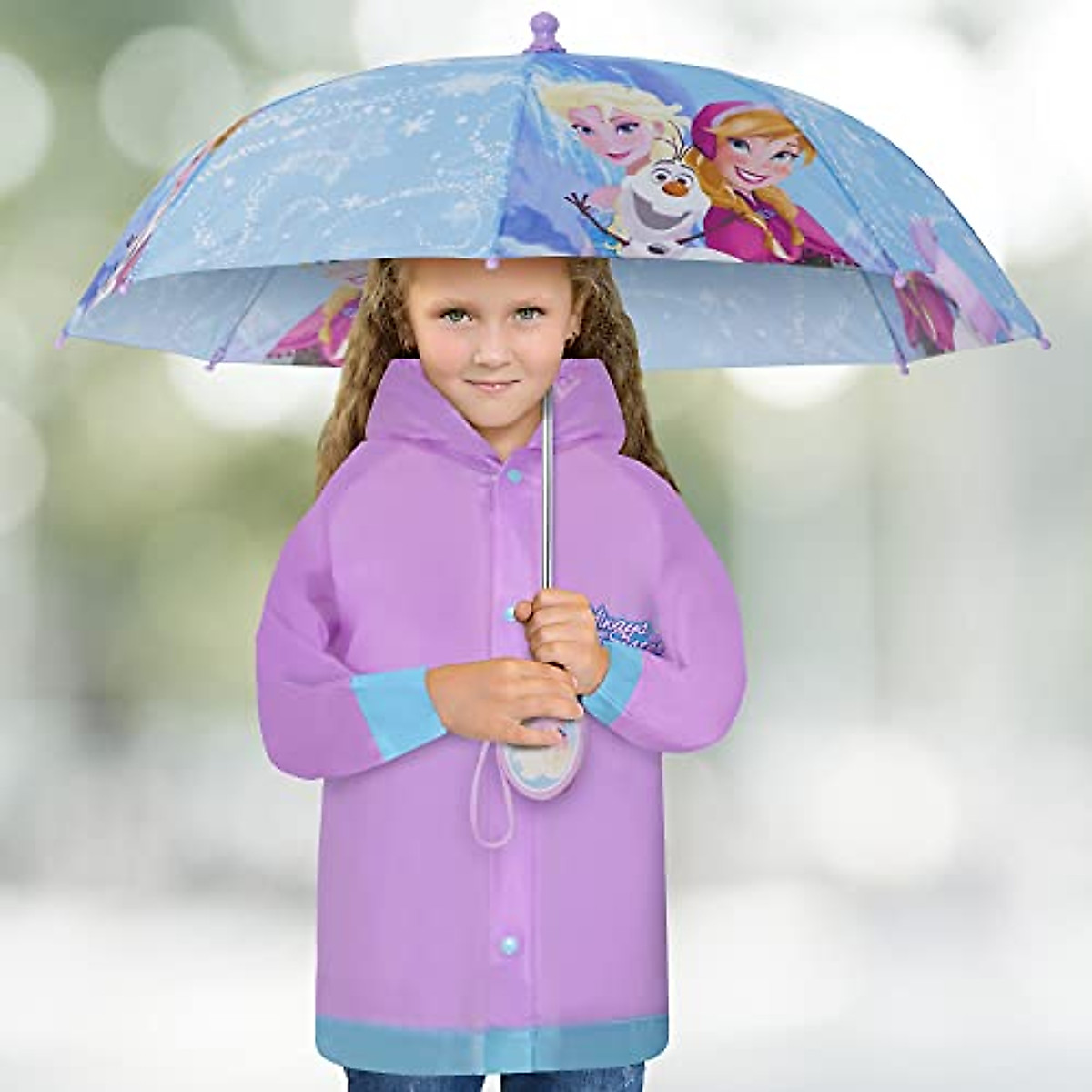 Disney girls Frozen Kids Umbrella and Slicker, Elsa and Anna Rainwear Set for age 2-7 Umbrella, Light Purple, MEDIUM 4-5 US