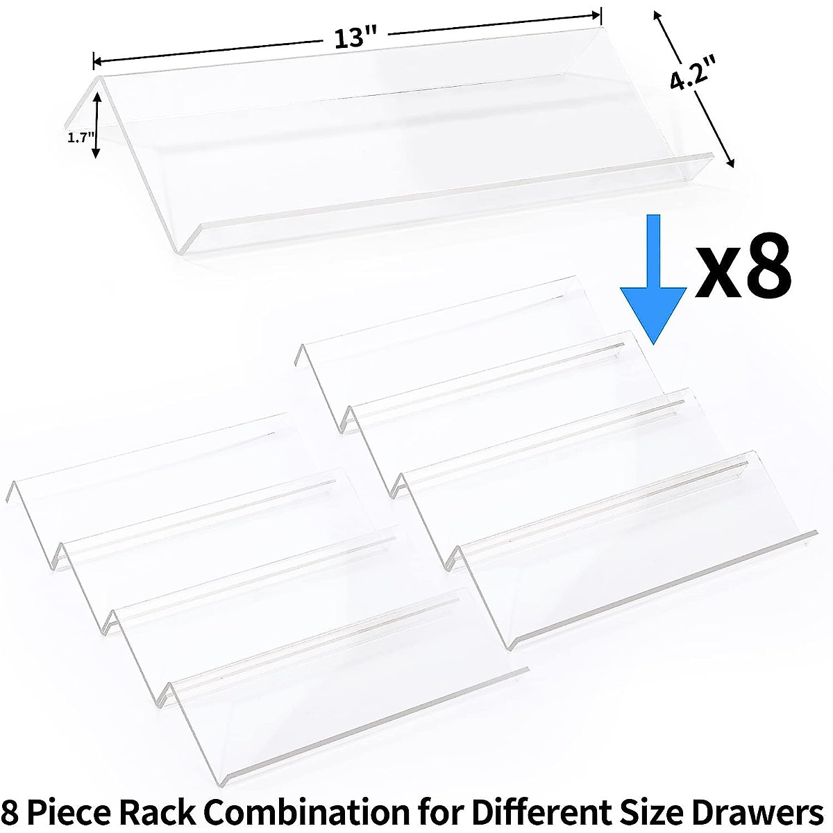 Yakaly Clear Acrylic Spice Drawer Organizer, Expandable 13" to 26" - 4 Tier 2 Sets(8 Pieces) In Drawer Seasoning Jars Insert , Drawer Spice Rack for Kitchen Cabinet Drawer/Countertop