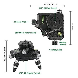 Huepar Laser Level Adapter, Metal 360-Degree Rotating Base for Laser Level Tripod Connector, 1/4’’ Threaded Mount and Horizontal Bubble, Micro-adjust Fine Turning Pivoting Base AT2