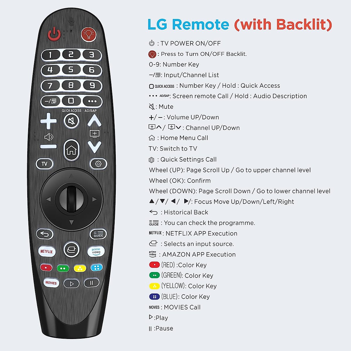 Universal Backlit Remote Control for All LG Smart TV Magic and Infrared Remote Compatible with All Models of LG TVs