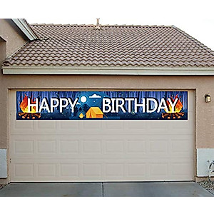 Large Camping Happy Birthday Banner | Camping Birthday Party Supplies Decorations | Birthday Camping Party Decorations for Yard Garden Outdoor - 9.8 x 1.6FT