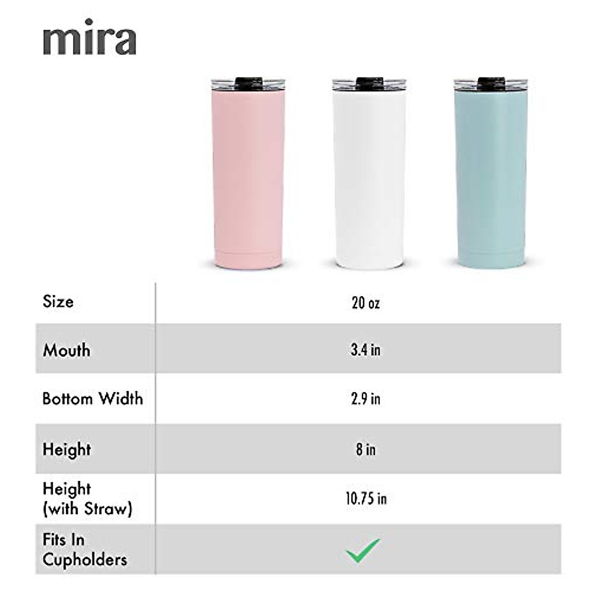 MIRA 20 oz Stainless Steel Vacuum Insulated Tumbler with Tritan Flip Lid - Double Walled Thermos Mug for Hot or Cold Drinks - Reusable Travel Cup - Taffy Pink