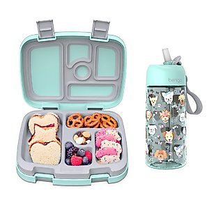 Bentgo Kids Prints Lunch Box Kids Water Bottle - New & Improved 2023 (Puppy Love)