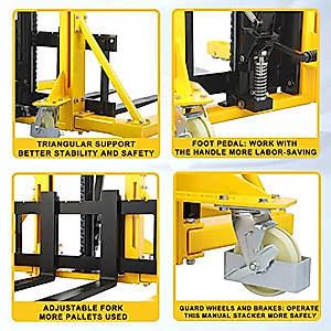 Xilin Manual Pallet Stacker 2200lbs Capacity 63" Lift Height with Straddle Legs Adjustable Forks