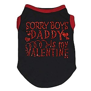 Petitebella Sorry Boys Daddy is My Valentine Puppy Dog Shirt (Black, XXX-Large)