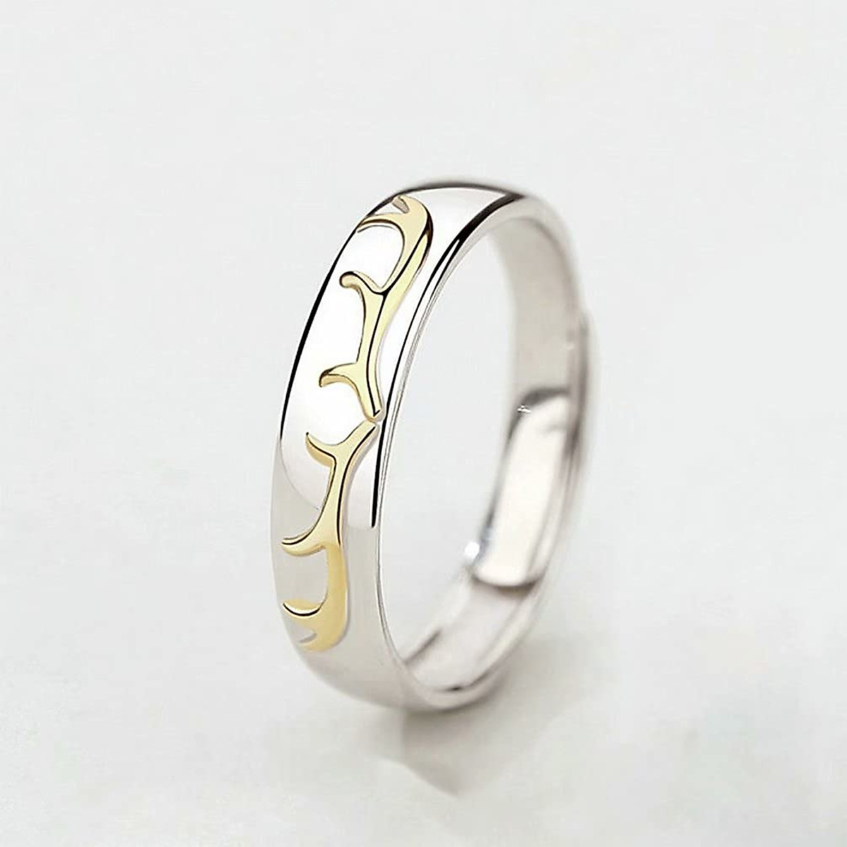 hohrayway S925 Sterling Silver Deer Antlers Ring for Couples Promise Wedding Rings His and Her Matching Rings Set Adjustable Rings Custom Engrave Rings