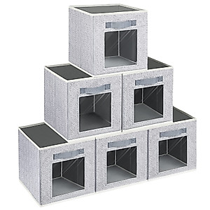 Homsorout Linen Closet Organizers and Storage - 6 Pack Cube Storage Bins with Handle, Fabric Storage Bins for Shelves, 11 inch Bins for Organization, Cubes Organizer for Home, Blended