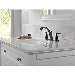 Delta Faucet Woodhurst Widespread Bathroom Faucet Black, Matte Black Bathroom Faucet 3 Hole, Bathroom Sink Faucet, Metal Drain Assembly, Matte Black 3532LF-BL