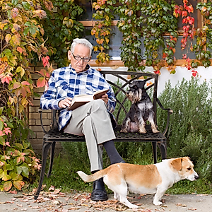 VINGLI 38" Outdoor Bench Cast Aluminium Garden Bench, Orchid Porch Bench Patio Bench Deck Furniture for 1-2 Person Seat(Bronze)