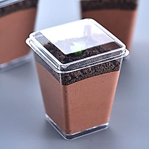 Tosnail 50 Pack 5 Oz Tall Square Clear Plastic Dessert Tumbler Cups with 50 Pieces Plastic Lids and 50 Pieces Plastic Tasting Spoons - Clear