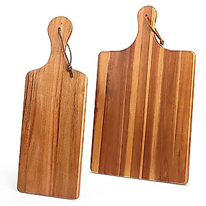HOMEXCEL Wood Cutting Board, Cheese Board Charcuterie Board with Handle, Wooden Serving Tray for Cheese, Bread, Meat, Vegetables, Fruits, 17"X11"bundle with 17"X6"(2 Pack)