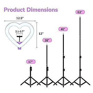 Dixie & Charli 13" Heart Shaped Color LED Ring Light Cell Phone Holder with 63" Tripod Stand and Wireless Remote