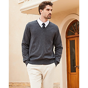 Kallspin Men's Wool Blend V-Neck Sweater Relax Fit Knit Pullover (Charcoal, X-Large)