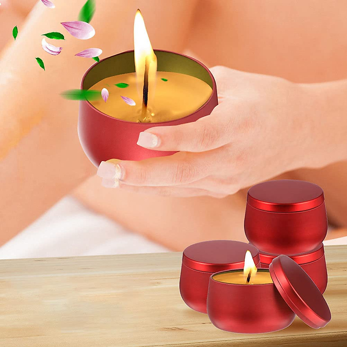 ARTIBETTER 12pcs Candle Tin Empty Tinplate Cans Round Candle Jars Candle Containers Candy Party Favors Box Holder 4oz for Candle Making Beads Buttons Storage Red