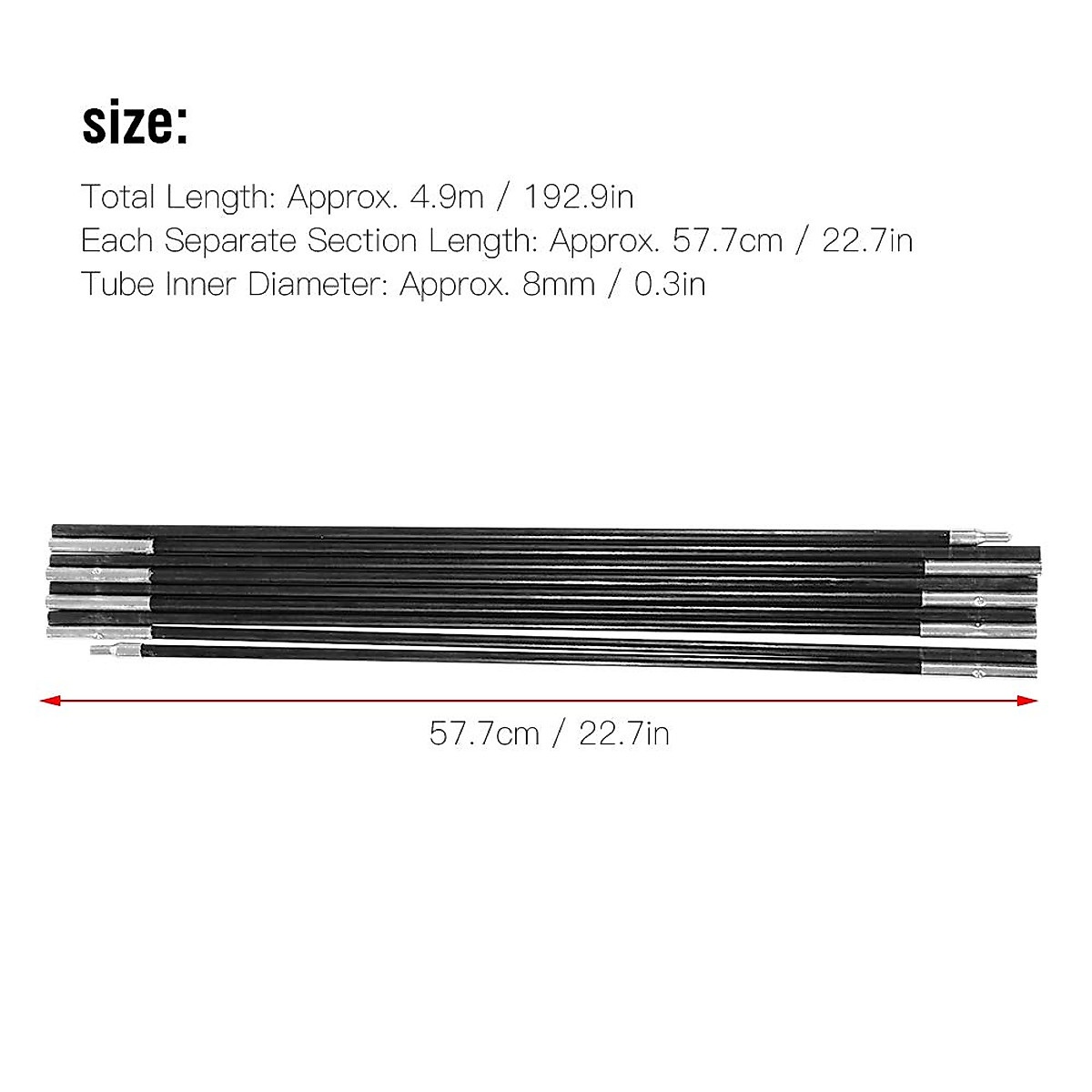 VGEBY Tent Support Rod, 4.9M Fiberglass Camping Tent Pole Bars Outdoor Sunshelter Support Tent Rod Replacement Awning Frames Accessories