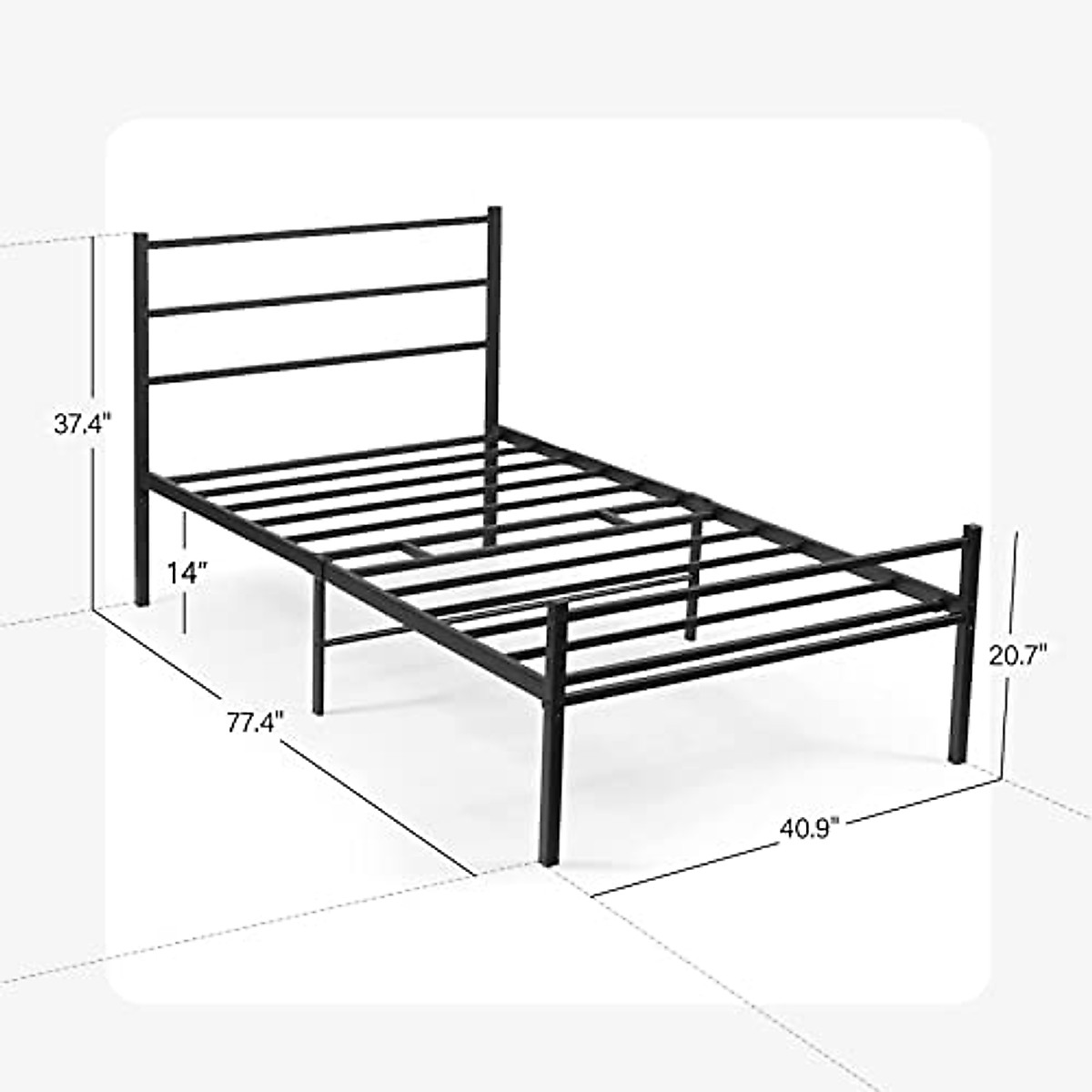 4 EVER WINNER Twin Bed Frames with Headboard, Twin Platform Bed Frame with Steel Slat Support, 14 Inch Under Bed Storage, No Box Spring Needed, Noise Free, Anti-Slip, Easy Assembly, Black