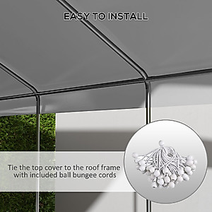 Outsunny 19.7' x 9.7' Carport Replacement Top Canopy Cover for Model 84C-207WT or 84C-386V00WT, Waterproof and UV Protected Garage Car Port Cover with Ball Bungee Cords, White (Only Cover)