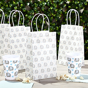 Sparkle and Bash Blue Elephant Party Favor Gift Bags with Handles for Boy Baby Shower (24 Pack)