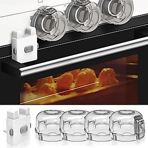 Stove Knob Covers for Child Safety, WeGuard 5 Pack Baby Proof Oven Door Lock & Clear Gas Stove Knob Covers for Kids Toddler, Baby Safety Kit No Tools Need or Drill