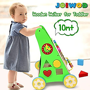 Wooden Baby Walker With Wheels Push Walker Toy for Babies With Clock Baby Walkers And Activity Center Toddler Toys Age 1-2 Learning Toys for 2 Year Old Toys Boys & Girls Shape Sorter Gift for Toddlers