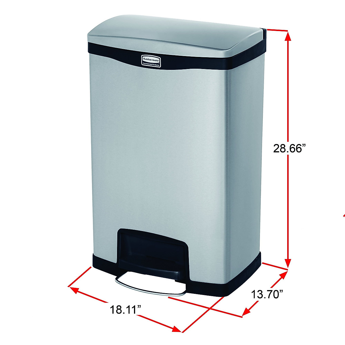 Rubbermaid Commercial Slim Jim Stainless Steel Front Step-On Wastebasket, 13-gallon, White (1901997)