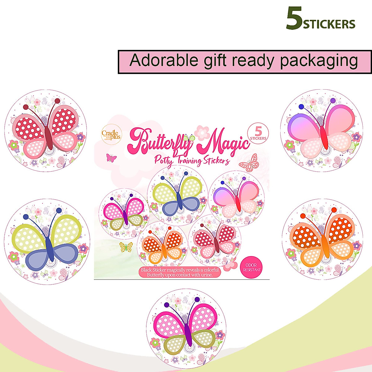 Potty Training Seat Magic Sticker Butterfly toddler Potty Training Toilet Color Changing Sticker 5 Pack Toilet targets with FREE potty e book | Use with/Without Potty chart or potty training watches