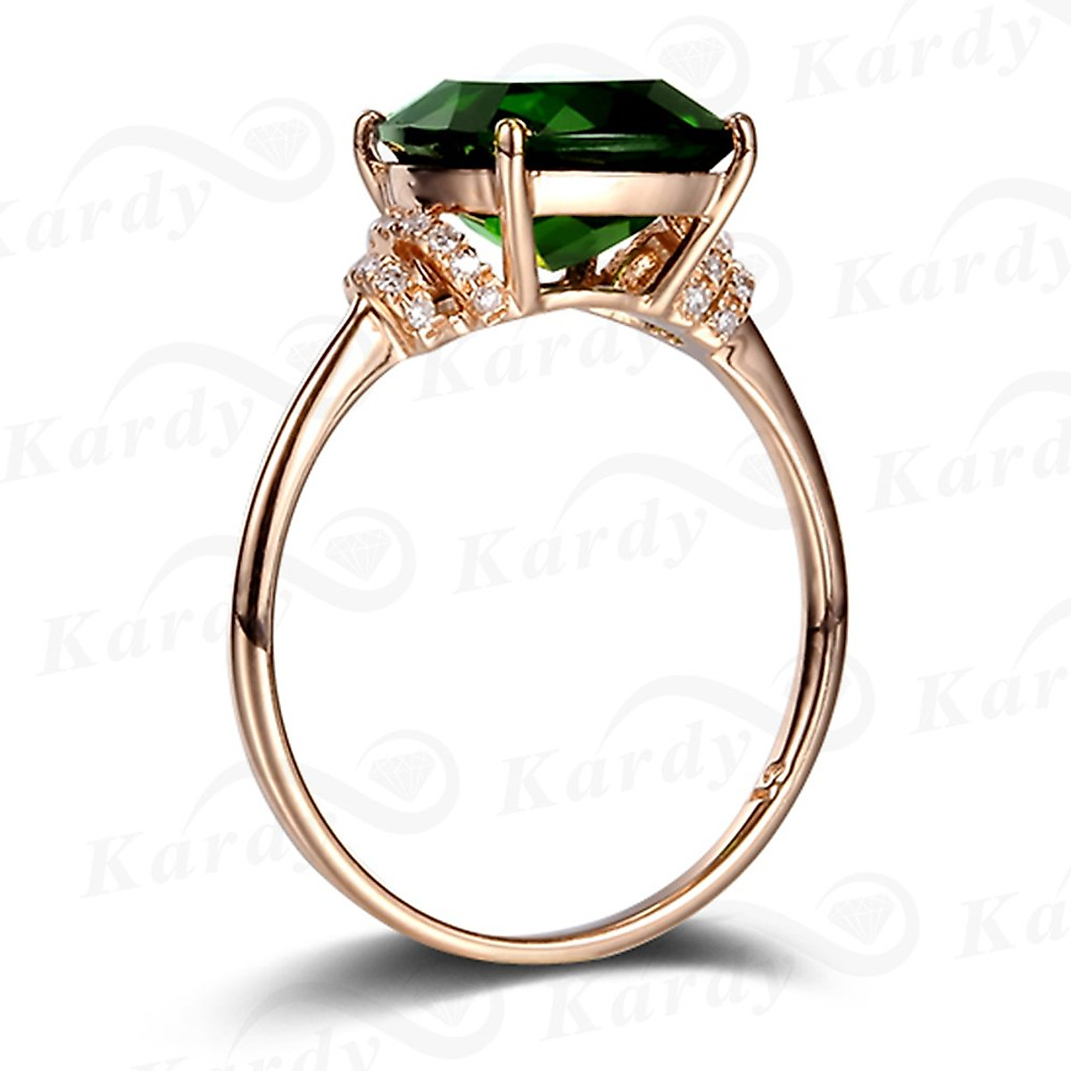 Succinct Fashion Jewelry Women's Green Diopside Gemstone 14K Rose Gold Promise Wedding Engagement Diamond Band Ring