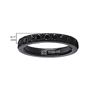 3MM Ladies Black Titanium Eternity Engagement Band, Wedding Ring with Black Pave Set Cubic Zirconia 7