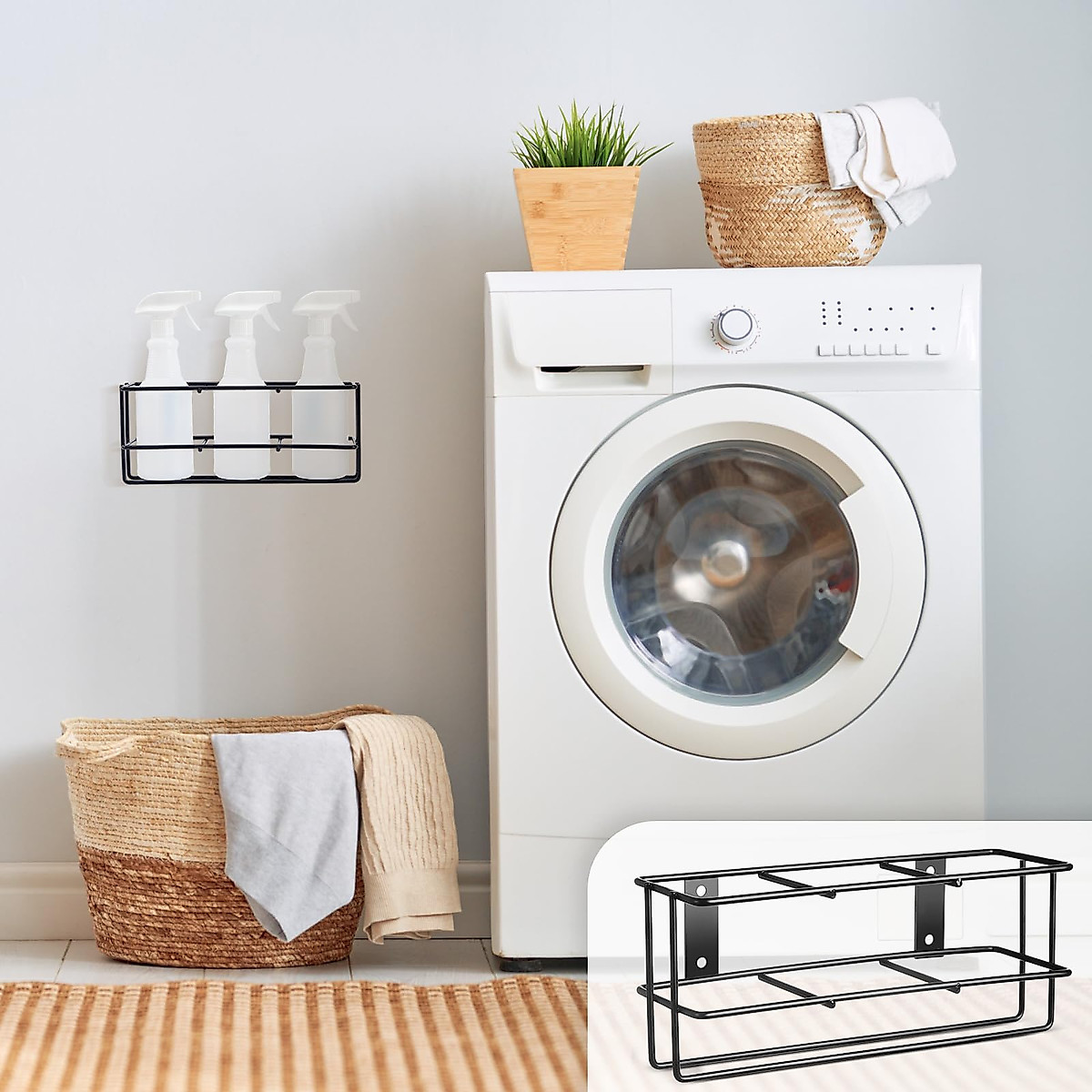 Hicarer 2 Pcs 3 Holes Spray Bottle Storage Rack Spray Bottles Holder Wall Mount Spray Bottle Organizer Heavy Duty Storage Racks Steel Bracket Storage for Spray Bottles for Garage Home Workspace