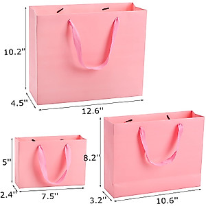 Lyellfe 30 Pack Pink Gift Bags, Heavy Duty Kraft Paper Bags with Handle Bulk, Recycled Water-proof Shopping Bags, Assoorted Merchandise Retail Bags for Birthday, Wedding, Party, S, M, L