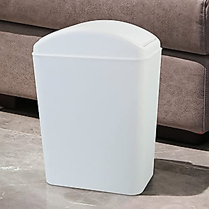 Qskely 4.5 Gallon Plastic Swing-Top Trash Can, Garbage Can with Lid, White