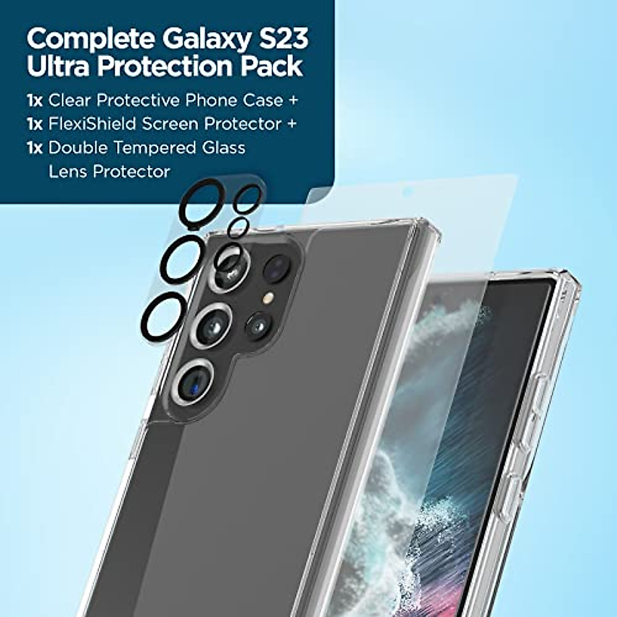 Case-Mate Samsung Galaxy S23 Ultra Case [3in1] with FlexiShield Screen Protector & Camera Lens Protector [6.8"] [12FT Drop Protection] Tough Clear Phone Case -Shockproof, Anti-Yellowing, Anti-Scratch