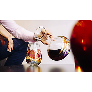 Stemless Wine Glasses Set 4 Sagrada Barcelona Hand Painted Mouth Blown Unique Gifts