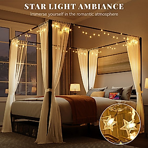 YITAHOME Canopy Bed Frame Queen, Four Poster Bed with Charge Station & Star-Shaped LED Light, 14 Inch Platform with Built-in Headboard Strong Metal Slat Mattress Support, No Box Spring Needed, Black