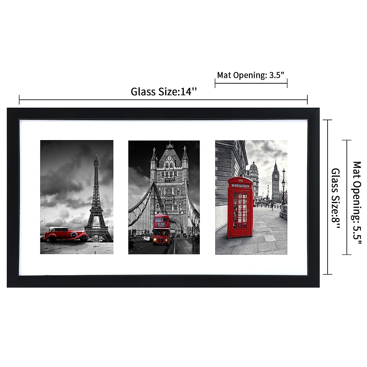 Fixwal 8x14 Collage Picture Frame with Three Openings for Displaying 4x6 Pictures, 4x6 Picture Frame Collage, Gallery Wall Frame, Multi Picture Frames for Wall Decor