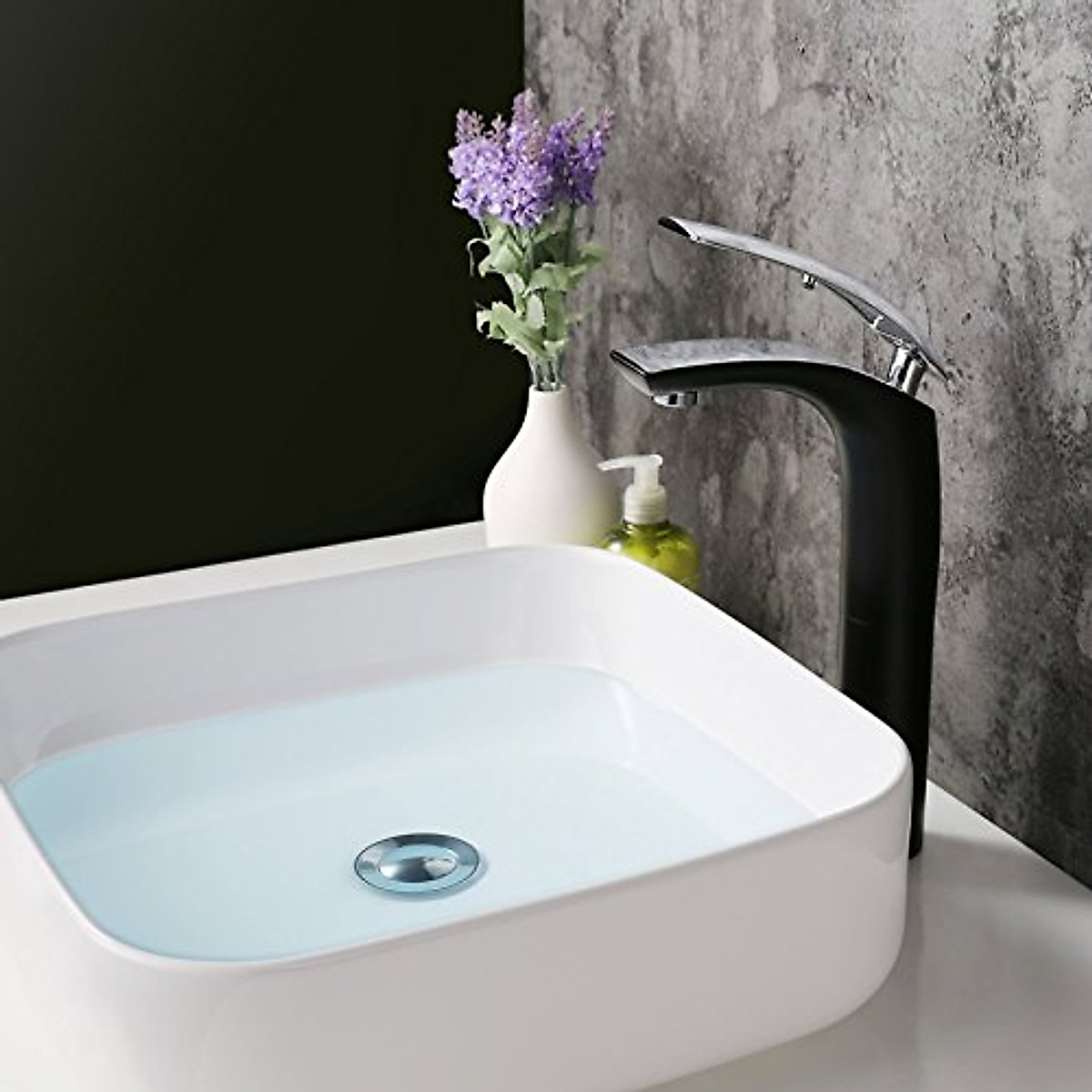 Dowell Modern Tall Vessel Sink Faucet - Single Handle, One Hole Bathroom Vanity Faucet,Chrome/Black 8001 018 10