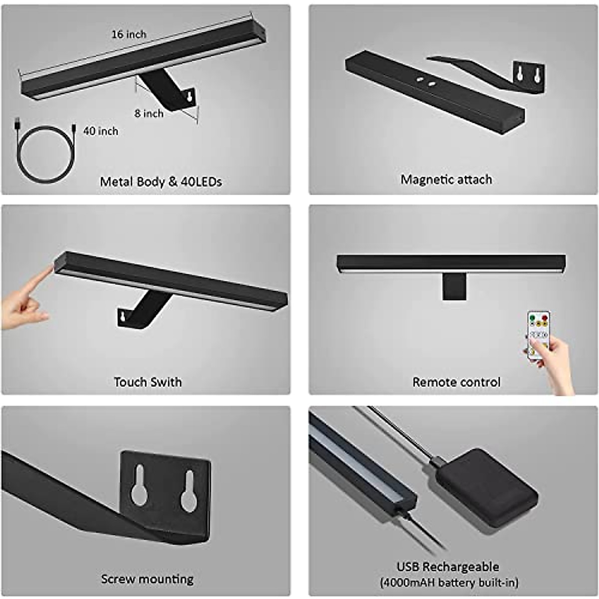 MIOBLUE Wireless Picture Lights,Rechargeable Battery Art Display Light with Remote Control, Dimmable/Timer Off Dartboard Light, 16 Inch Full Metal Accent Light with 40LEDs for Paintings, Picture,Frame