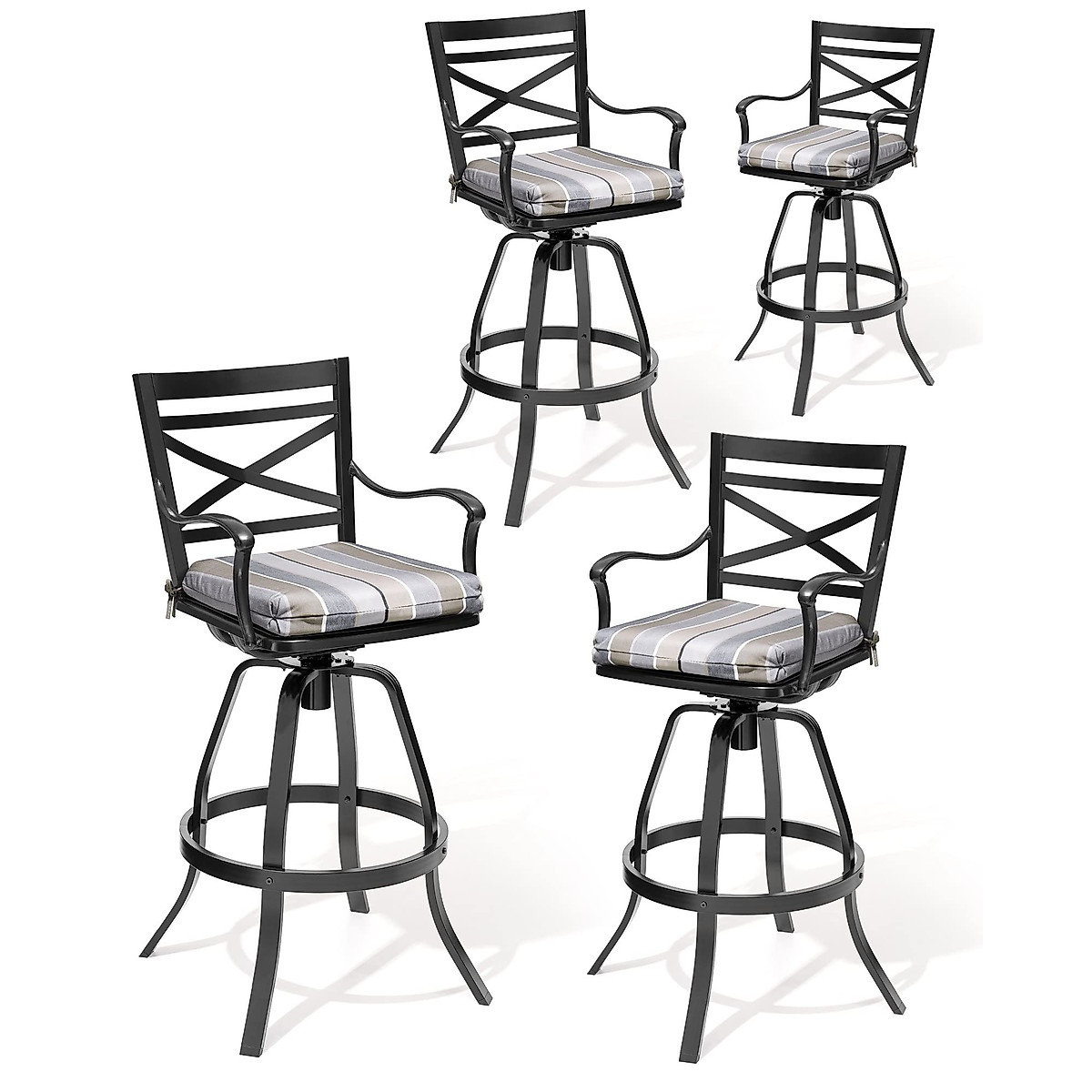 Crestlive Products Outdoor Swivel Bar Stools Set of 4, Patio Cast Aluminum Bar Stools with Sunbrella Cushion, Bar Height Chairs for Lawn, Garden, Backyard, Pool, Milano Char
