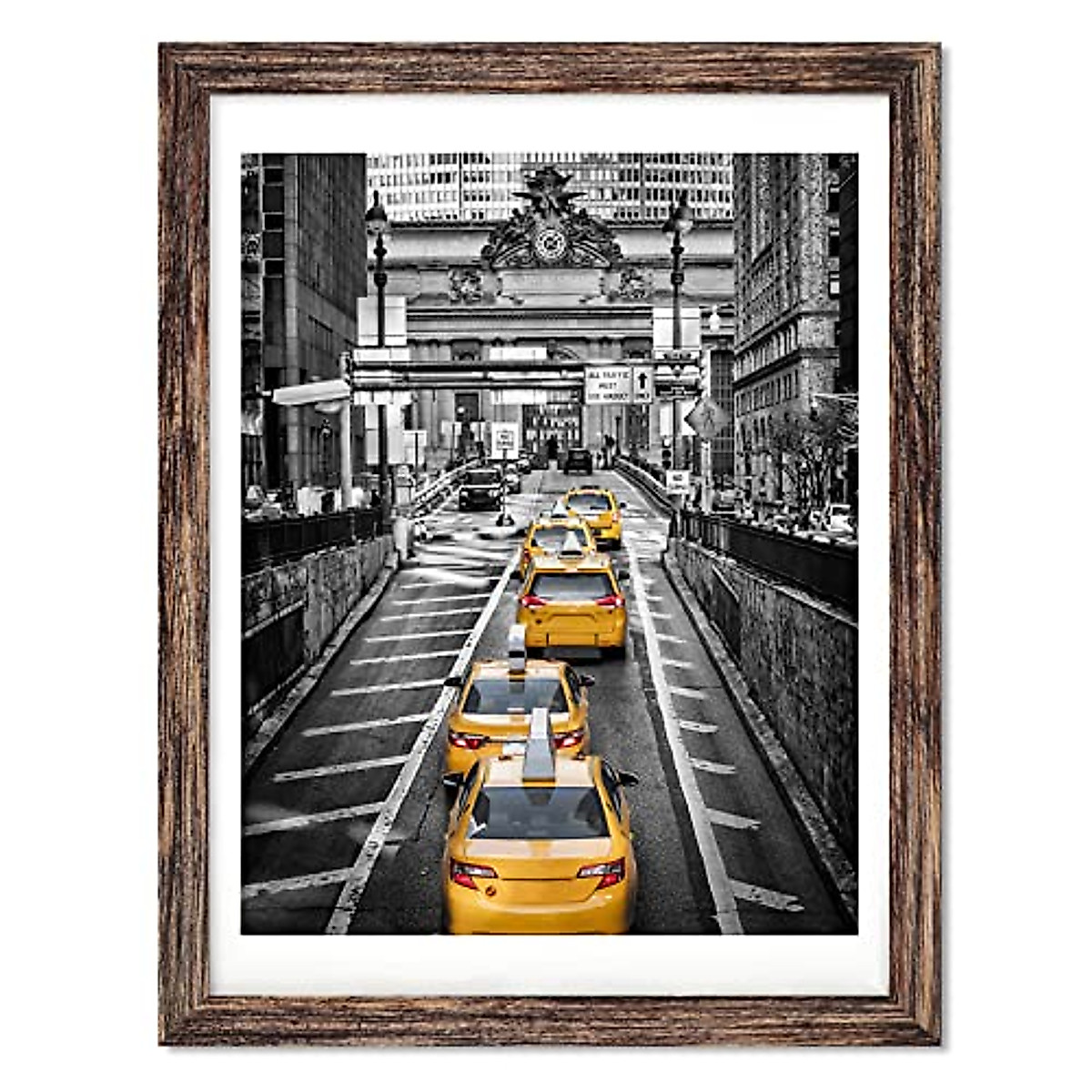 Finefrarm 12x16 Frames Display Pictures 11x14 with Mat or 12x16 Photo Without Mats Farmhouse Distressed Brown Picture Frames Wall Art for Living Room Wall Mounting Decor